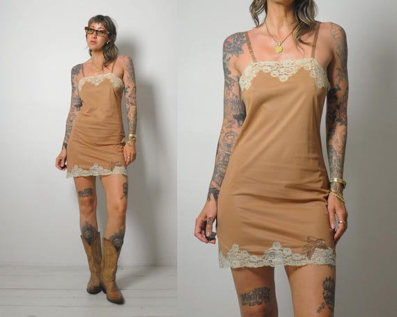 1970's Tan Lace Mini Slip - Gem