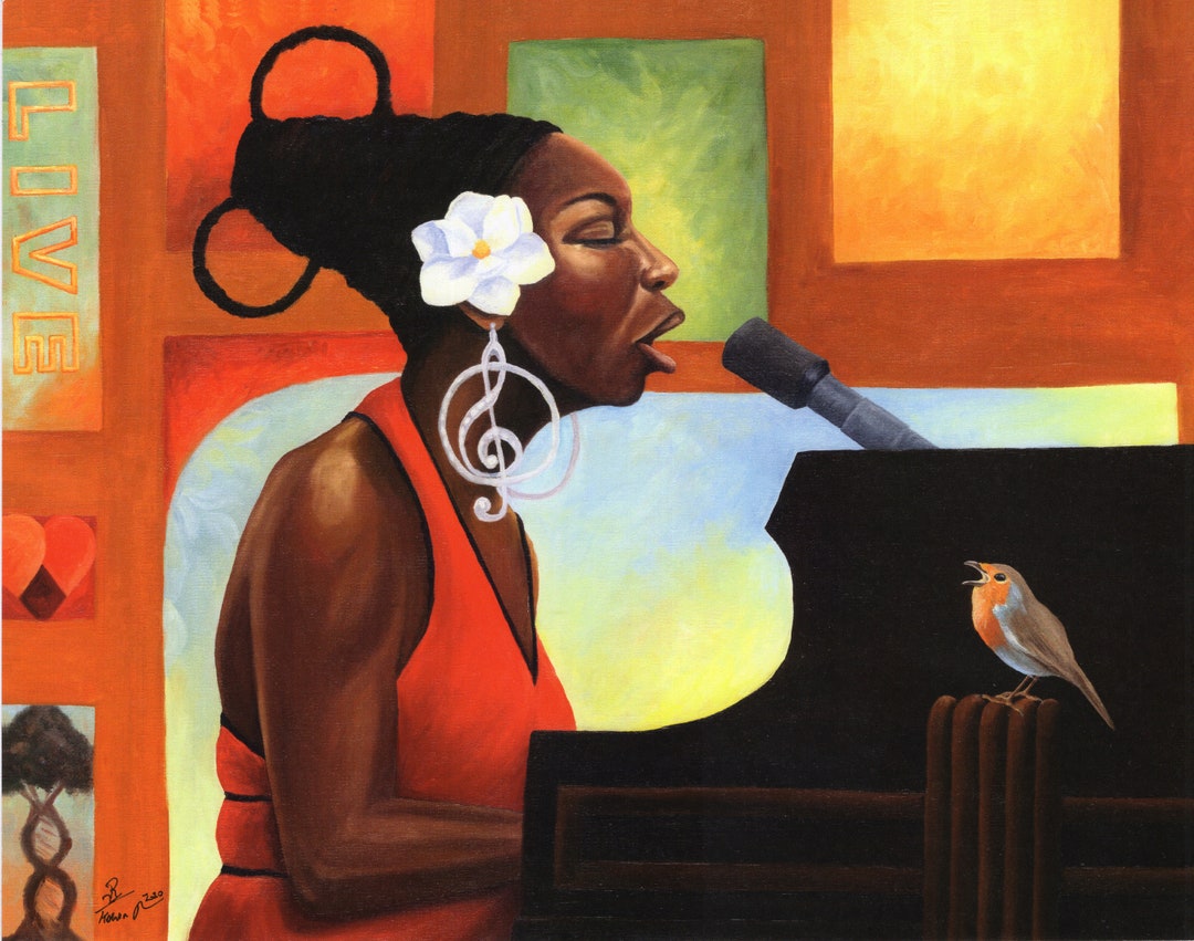 Nina Simone Song Bird Art Print of Nina Simone Jazz Singer Playing ...