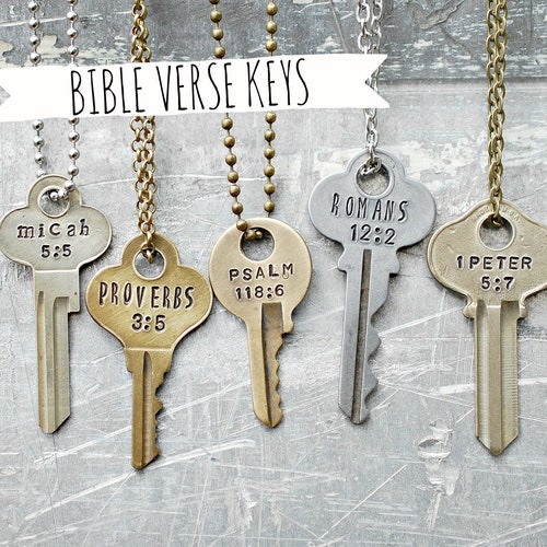 Bible Verse Key Necklaces Custom Hand Stamped Vintage Giving - Etsy