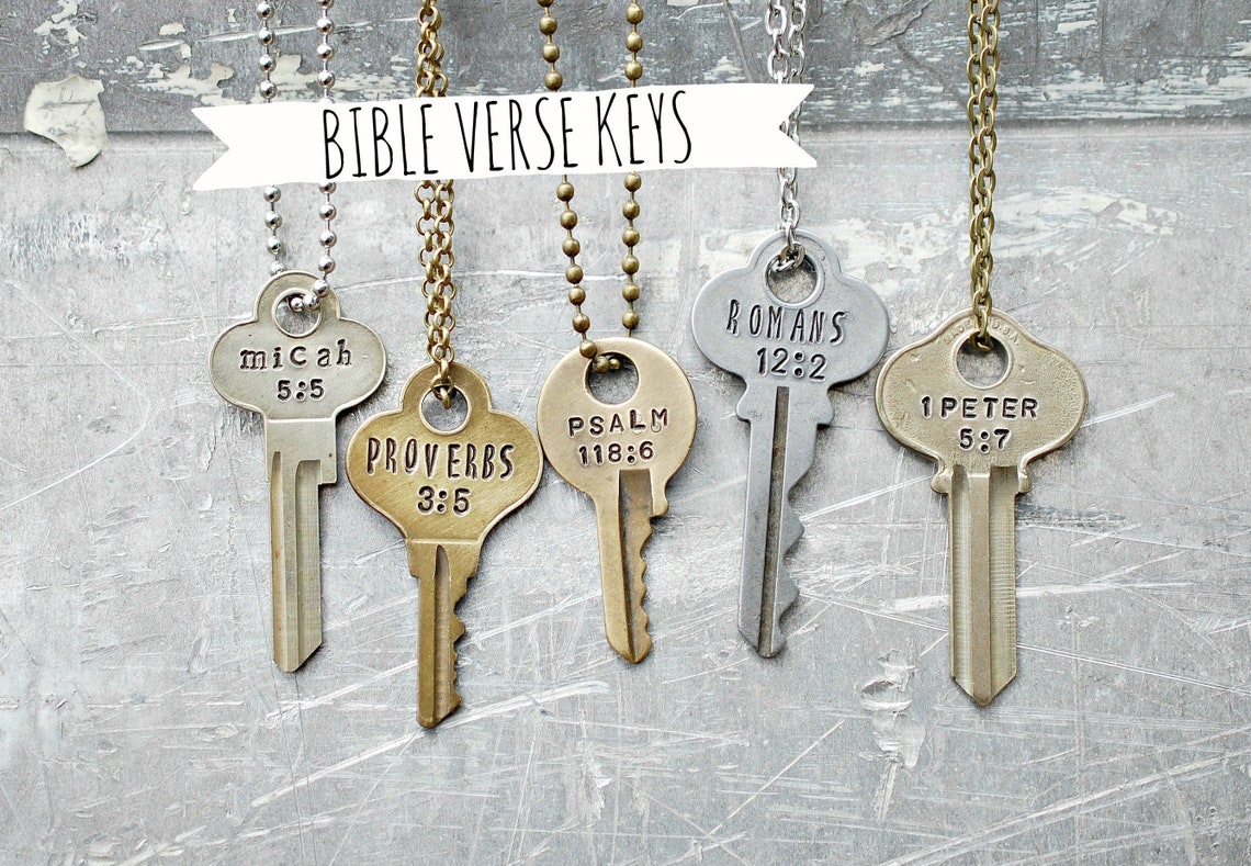Bible Verse Key Necklaces Custom Hand Stamped Vintage Giving - Etsy