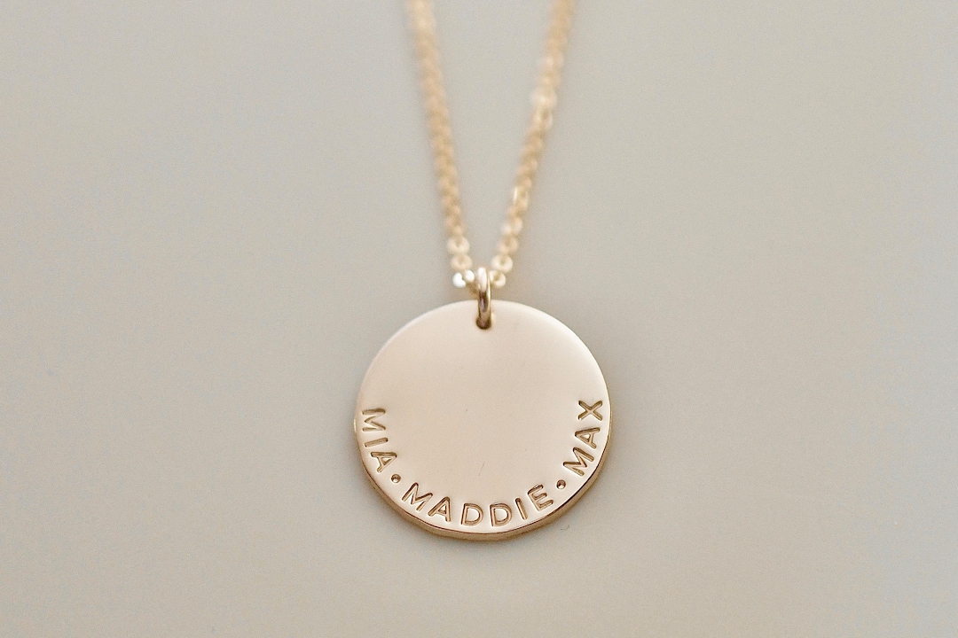 Large Coin Disc Pendant Necklace | Custom Name Hand Stamped Round Disc ...