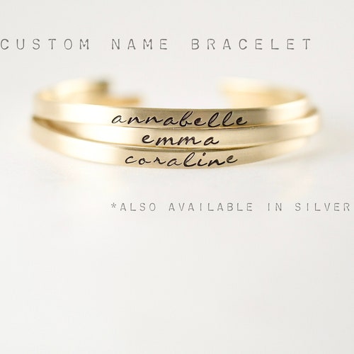 Custom Kids Names Bracelet Cursive Font Skinny Stacking Cuff - Etsy