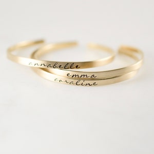 Custom Kids Names Bracelet, Cursive Font Skinny Stacking Cuff Bracelets ...
