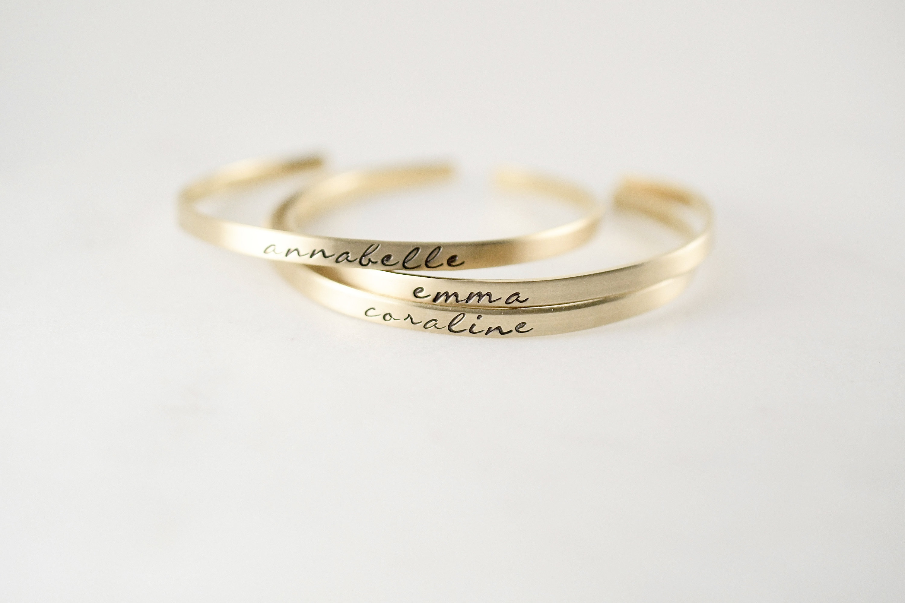 Custom Kids Names Bracelet Cursive Font Skinny Stacking Cuff | Etsy