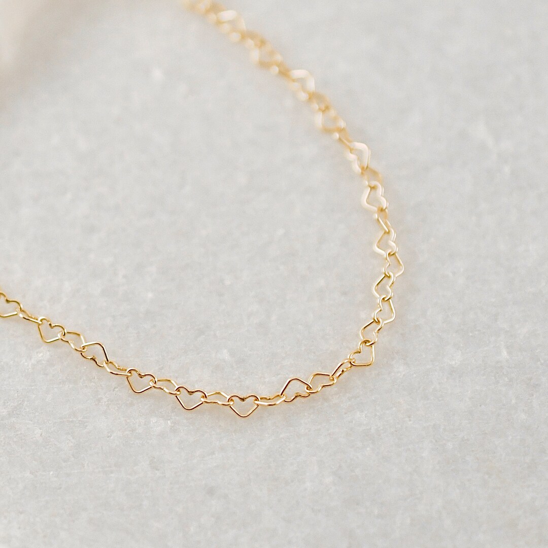 Heart Link Chain Choker Necklace| 14K Gold Filled Heart Chain Necklace ...