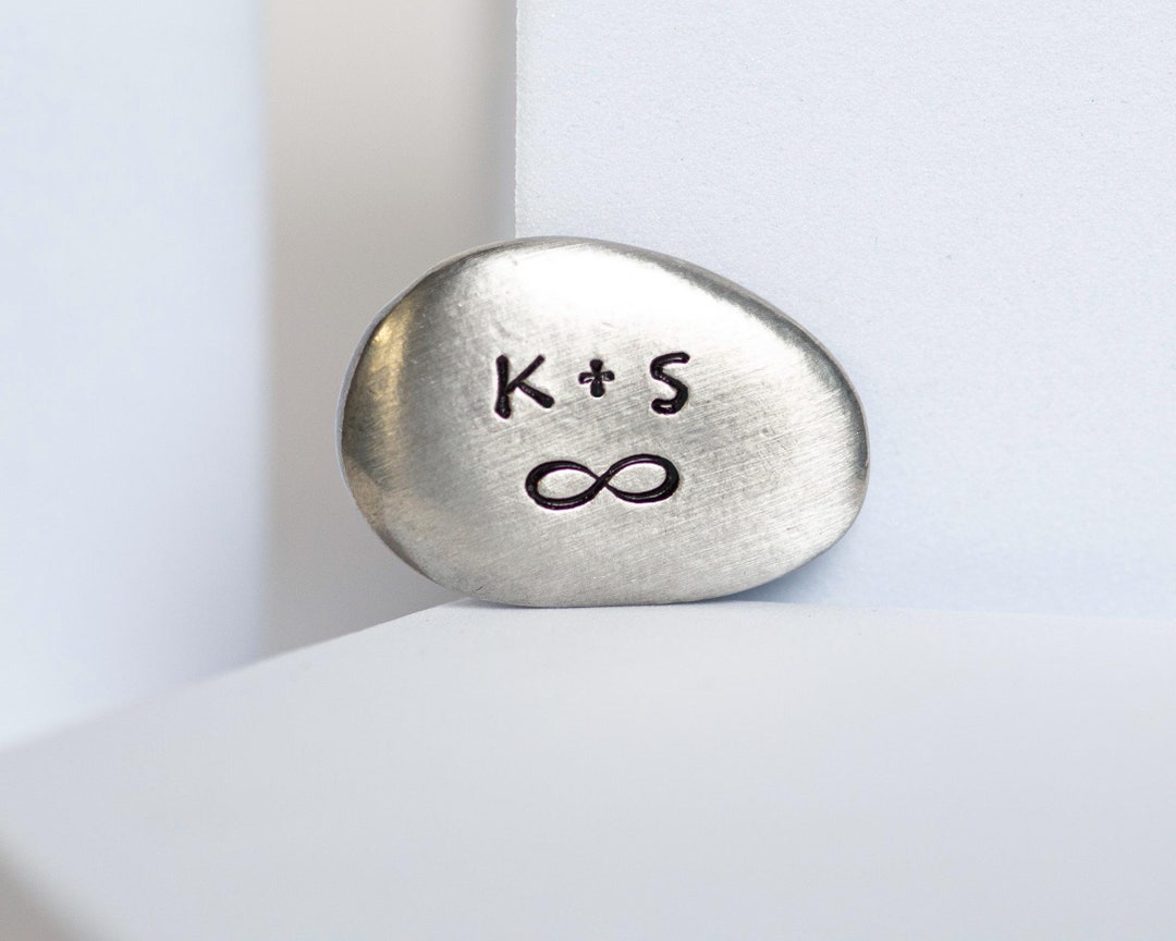 Personalized Pewter Pocket Stone, 1-inch Handstamped Custom Worry Stone ...