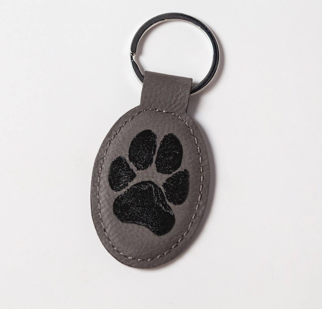 Your Pet's Actual Paw Print Keychain, Oval Vegan Leather Keyring, Pet ...