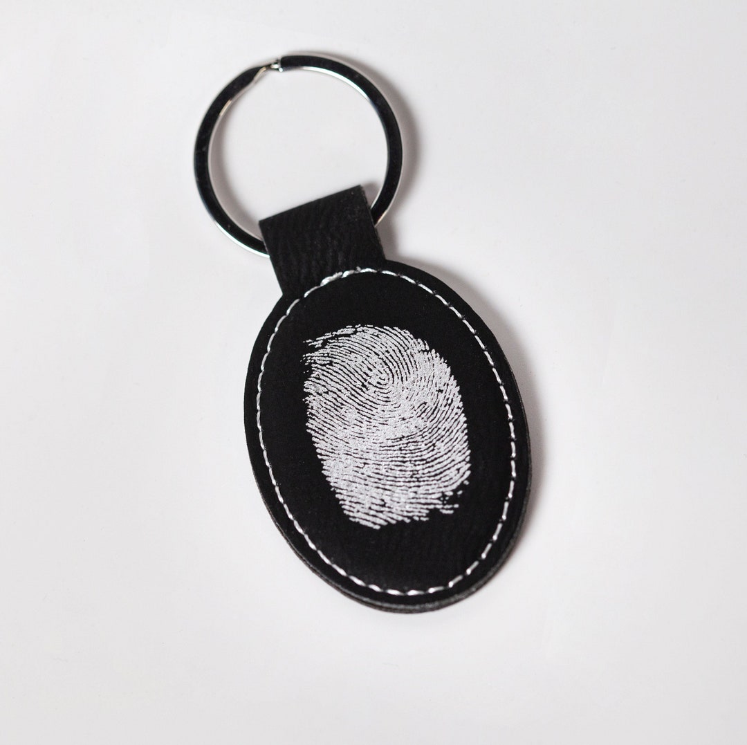 Personalized Leatherette Fingerprint Keychain, Oval Memorial Vegan ...