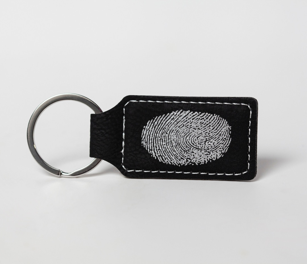 Personalized Leatherette Fingerprint Keychain, Memorial Vegan Leather ...