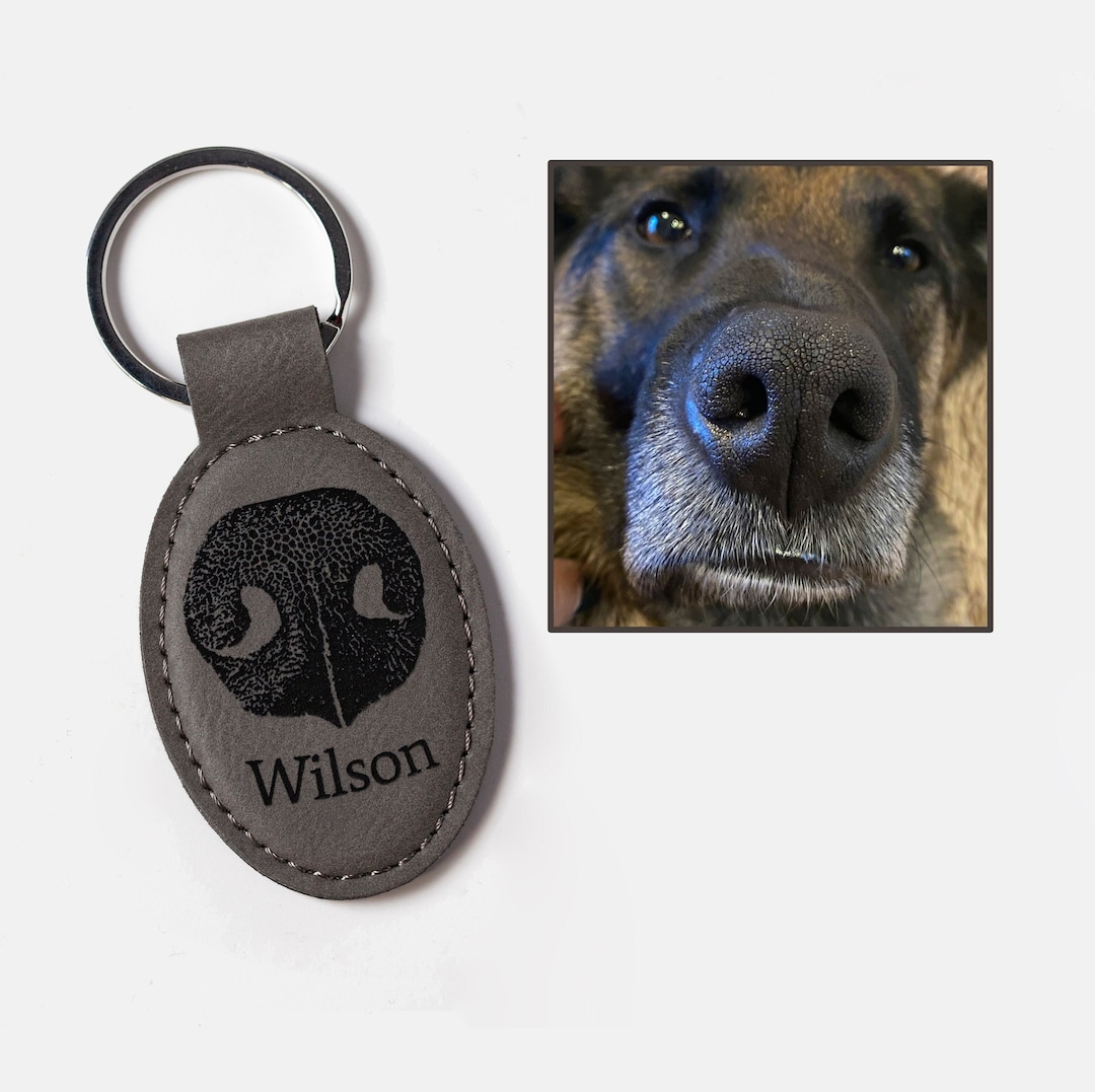 Personalized Pet Nose Print Keychain, Oval Vegan Leather Keyring, Pet ...