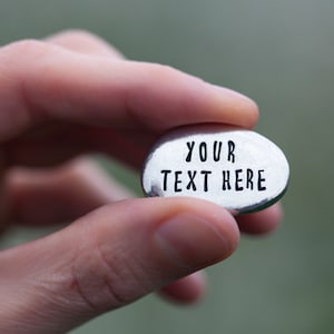 Personalized Pewter Pocket Stone, 1-inch Handstamped Custom Worry Stone ...