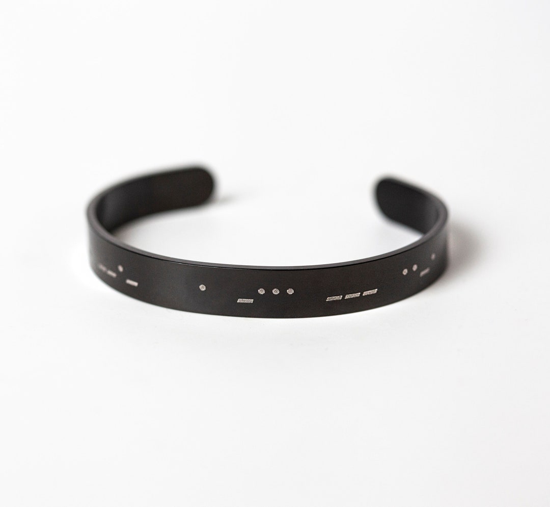 Engraved Morse Code Bracelet in Black Stainless Steel, Morse Code ...