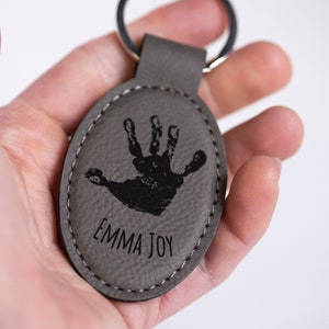 Personalized Child's Hand or Footprint Keychain, 3" Oval Vegan Leather ...