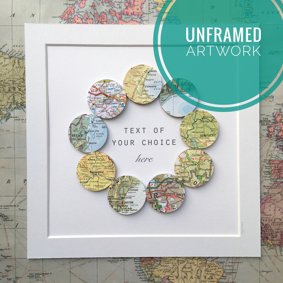 Travel Memory Wall Art With 9 Paper Map Circles. Your Choice - Etsy