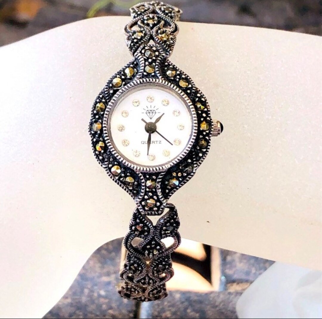 Ladies Sterling Silver Marcasite Watch Vintage - Etsy
