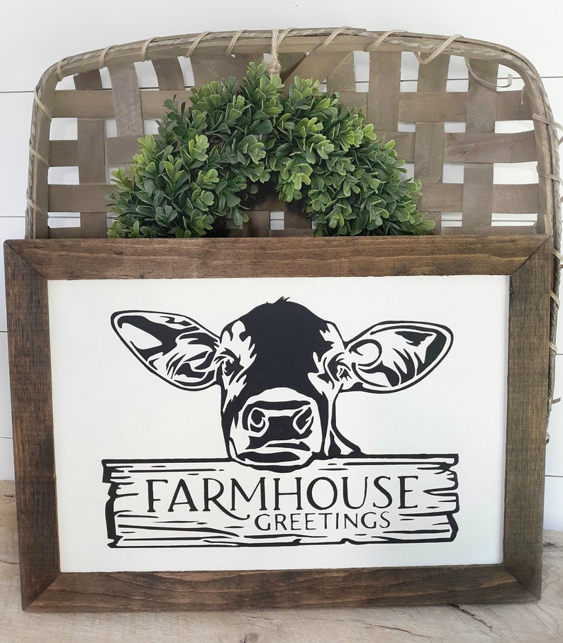 Farmhouse Greetings Framed Wood Sign Cow Sign Farm Life - Etsy