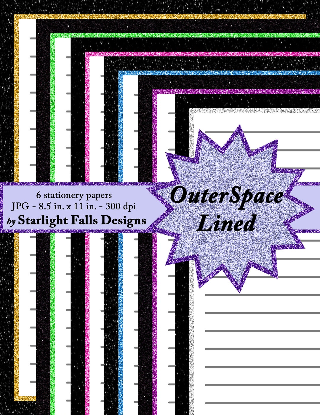Set of 6 Outer Space Lined Papers Printable Letter Paper - Etsy
