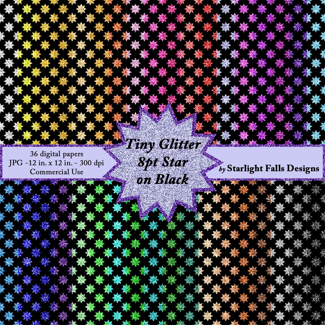 Tiny Glitter 8pt Star on Black Digital Paper Pack Instant - Etsy