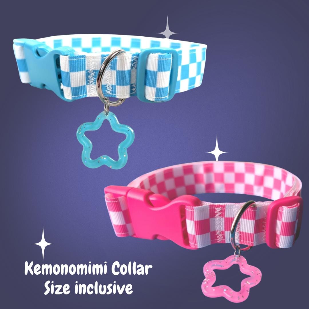 Blue Star Checker Kemonomimi Choker Necklace | Checkerboard Collar ...