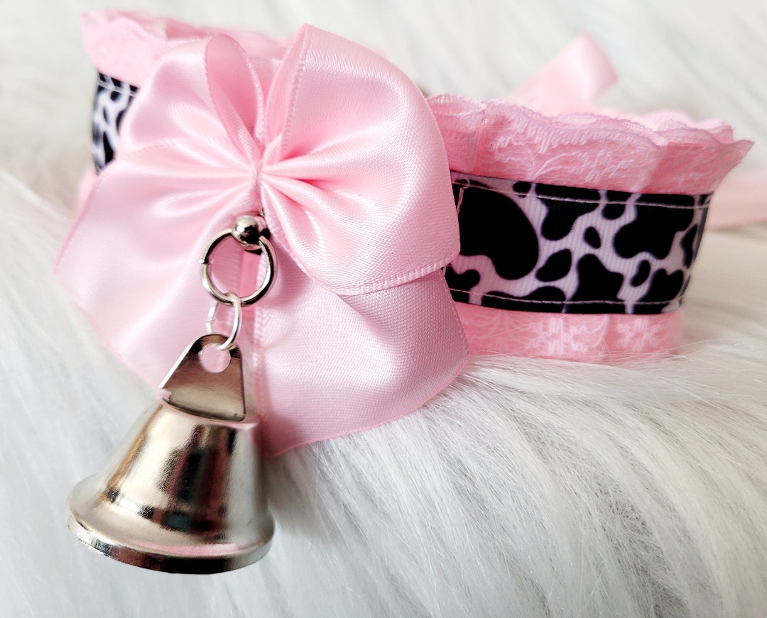 Kawaii Pink Cow Print Choker Collar | Lace Pet Play - Etsy