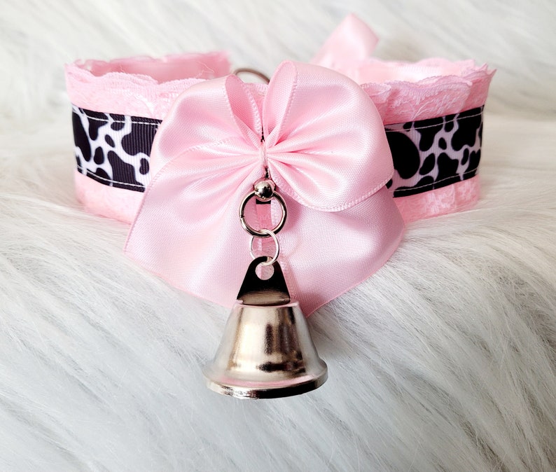 Kawaii Pink Cow Print Choker Collar | Lace Pet Play - Etsy