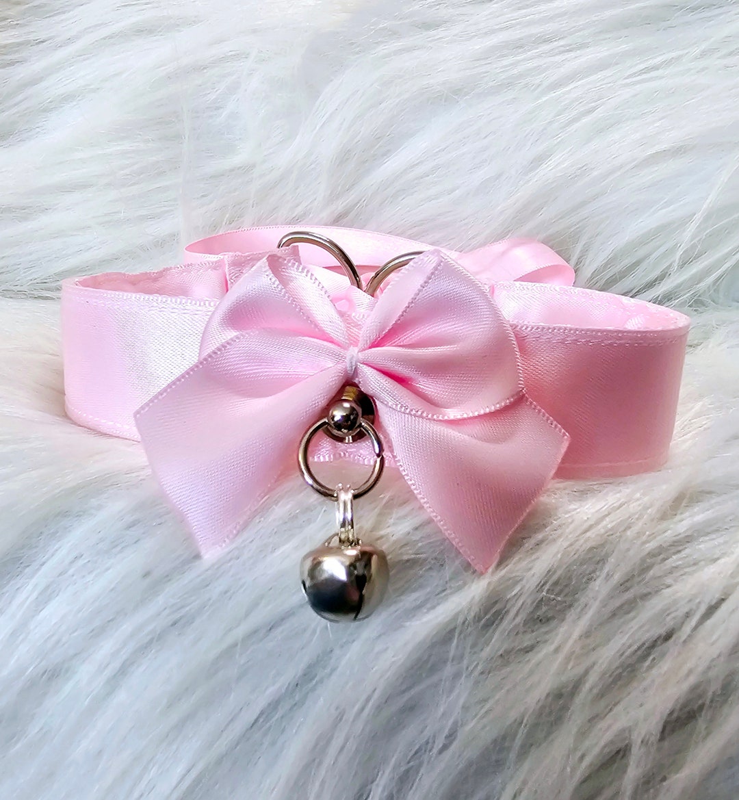 Light Pink Soft Satin Choker | Cute Pink Bell Kitty Collar Necklace ...