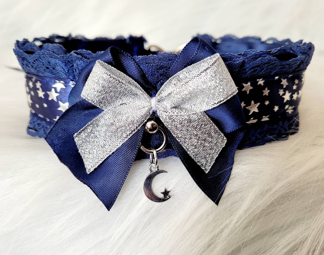Starry Night Kitty Cosplay Collar | Navy Blue Silver Stars Sky Choker ...