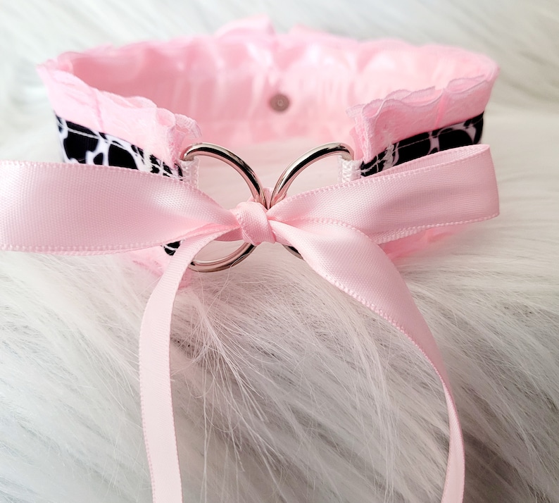 Kawaii Pink Cow Print Choker Collar | Lace Pet Play - Etsy