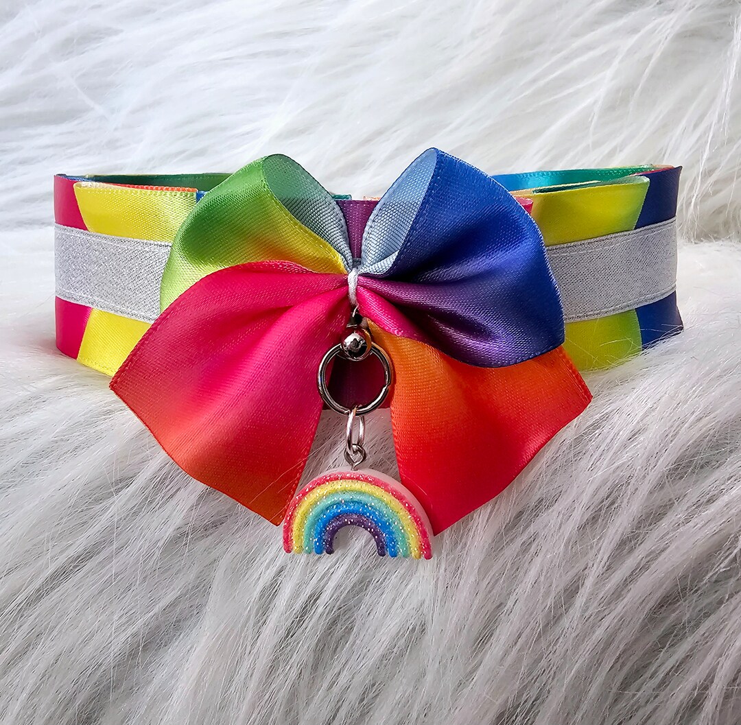 Rainbow and Silver Choker Kitty Cosplay Collar Gift Necklace, Egirl ...