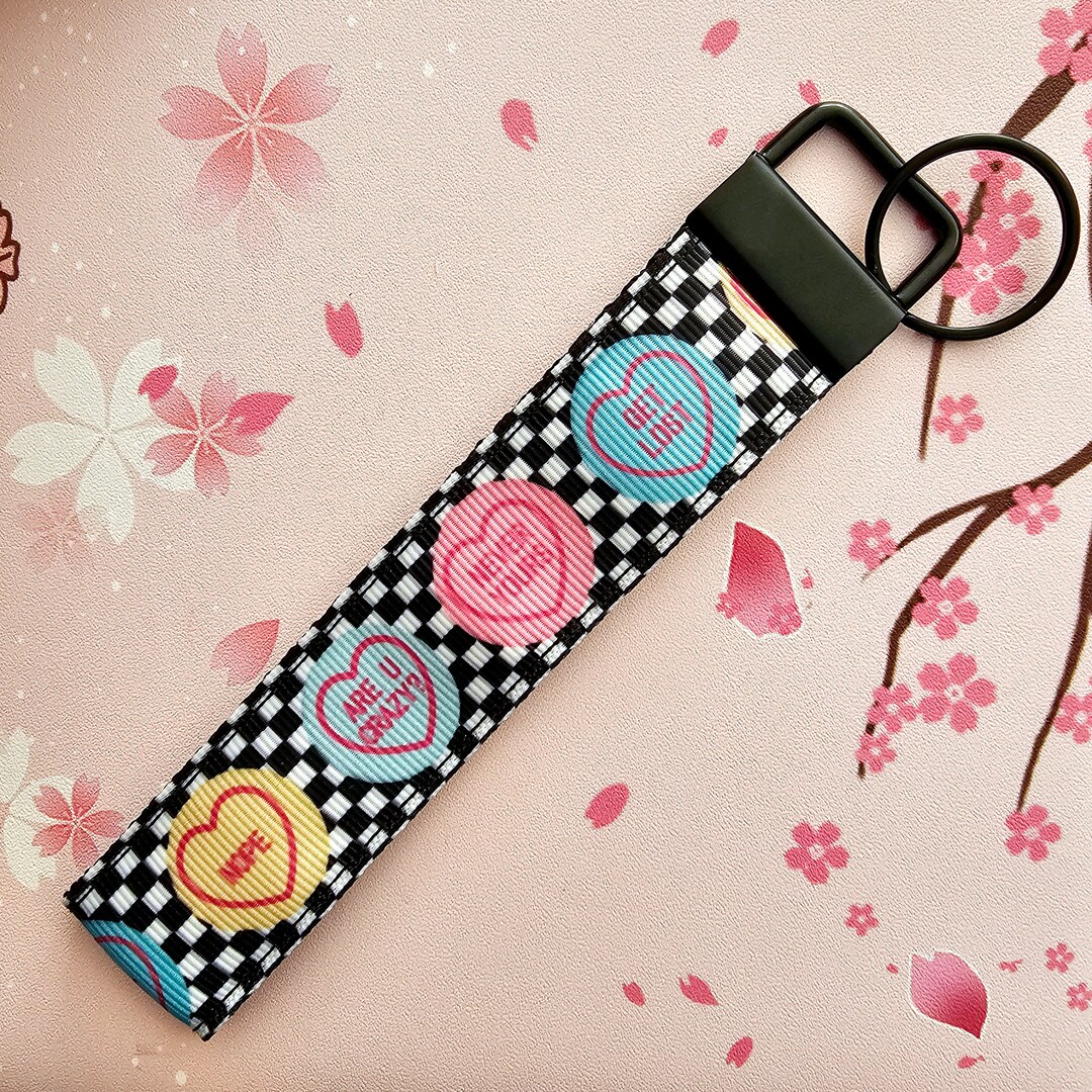Emo Candy Heart Keychain | Retro Y2K Wristlet, Checkerboard Print, VSCO ...