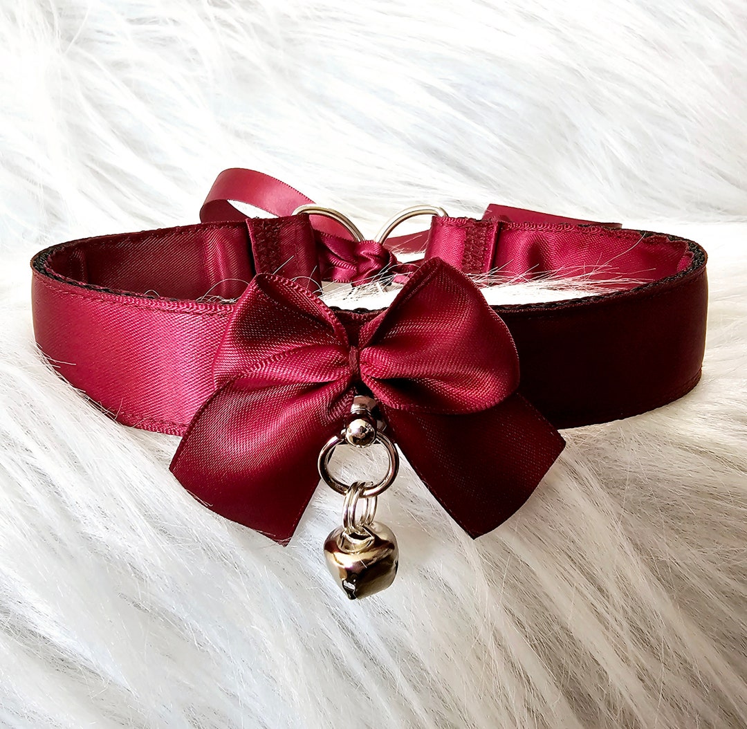 Dark Red Satin Nekomimi Choker Collar - Elegant Choker Necklace ...