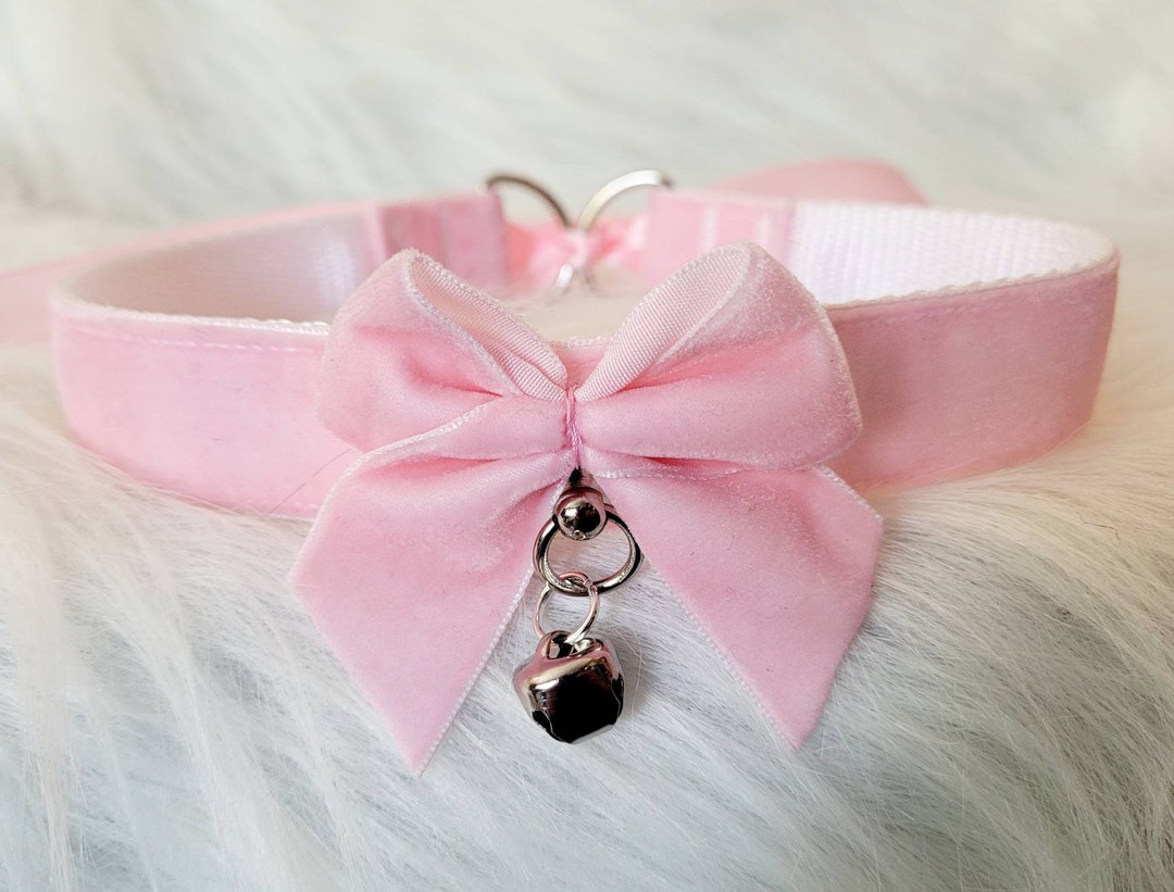 Pink Velvet Choker: Kitty Cosplay Collar With Bell - Etsy