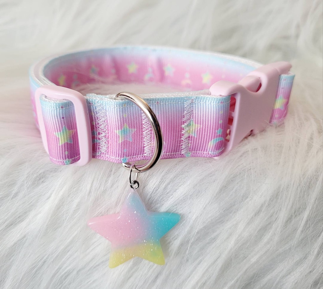 Kawaii Star and Moon Sparkle Pink Blue Rainbow Pastel Choker Collar ...