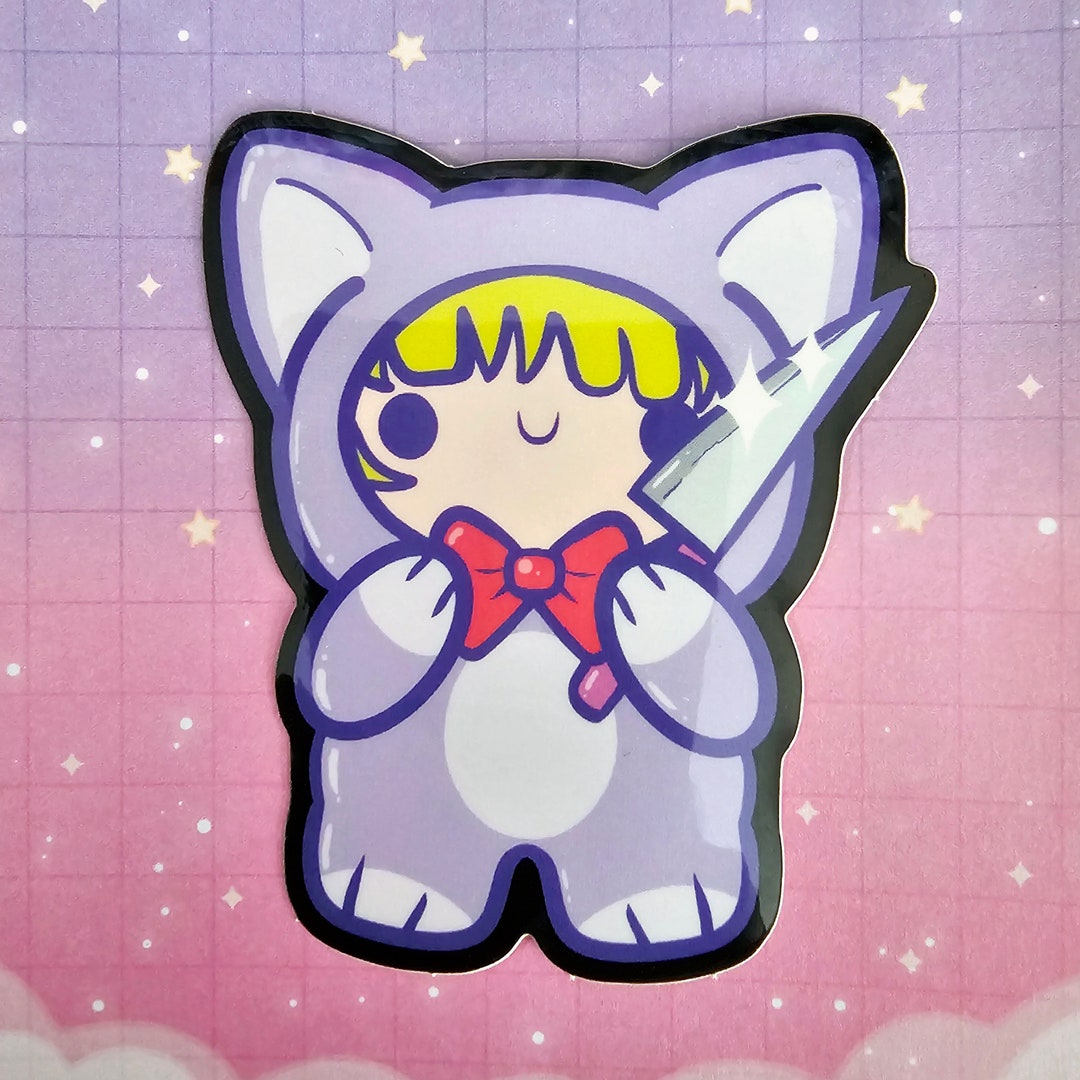 Kawaii Cat With Knife Sticker: Edgy Purple Vinyl Decal - Etsy