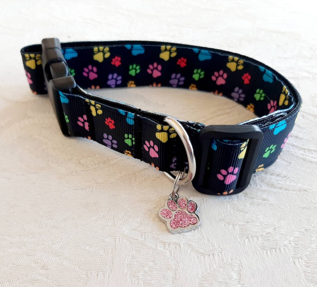 Rainbow Black Paw Prints Puppy Cosplay Collar | Colorful Paw Print Dog ...