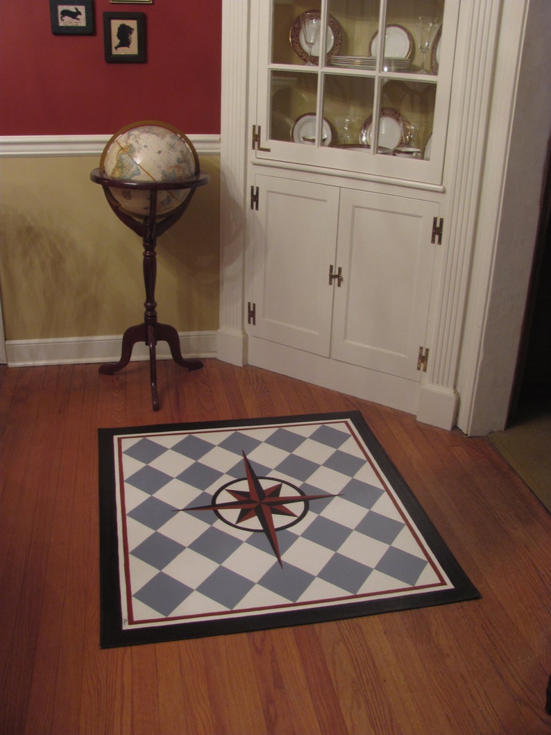 Painted Canvas Colonial Floorcloth With Compass Rose - Etsy