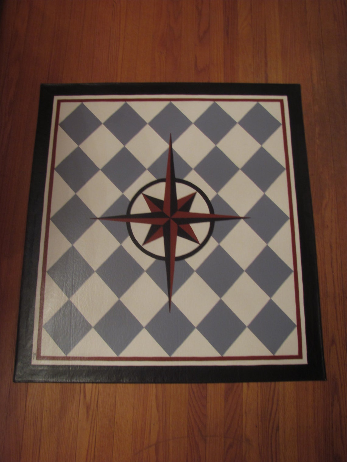 Painted Canvas Colonial Floorcloth With Compass Rose - Etsy