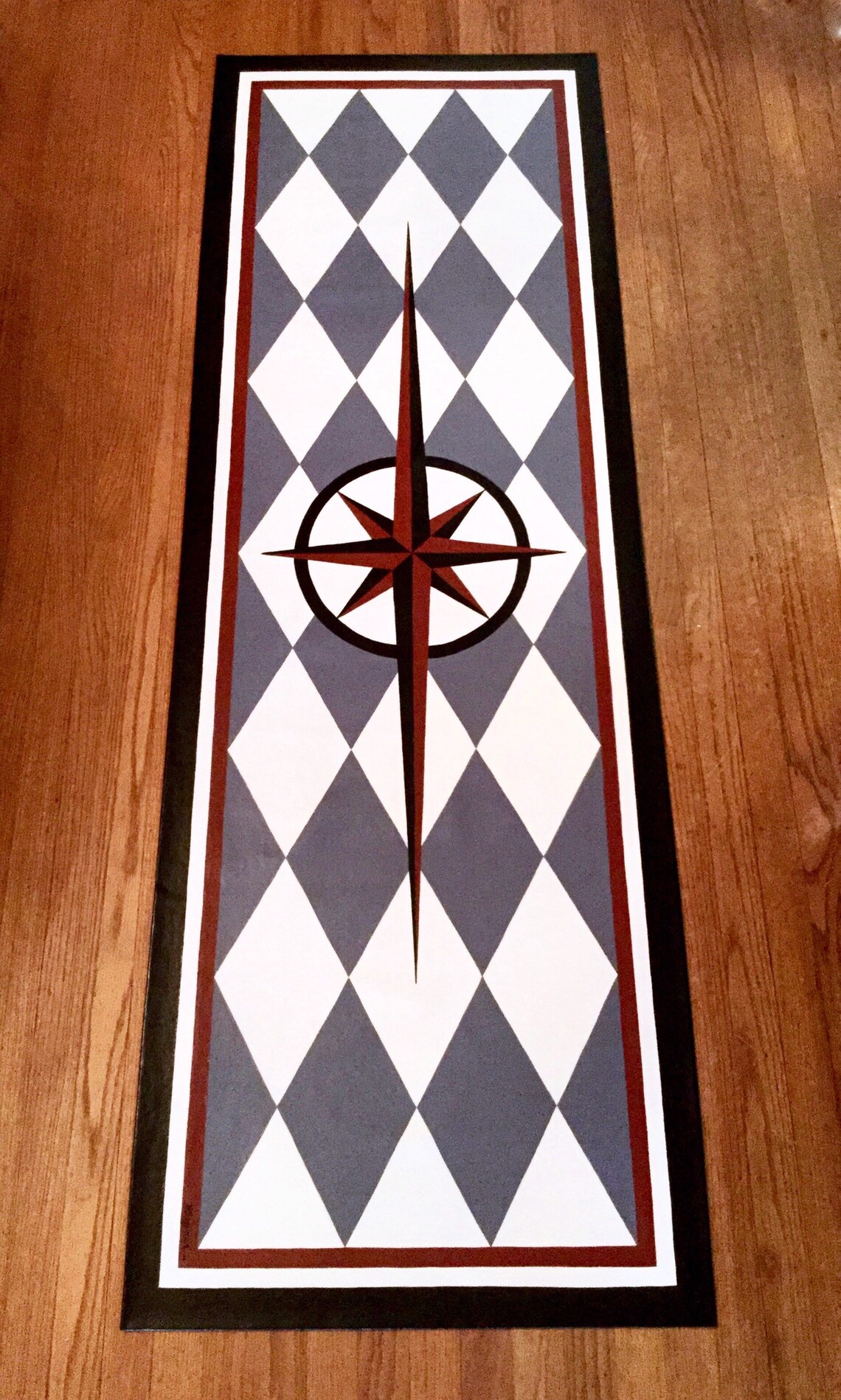 Painted Canvas Colonial Runner Floor Cloth With Compass Rose - Etsy