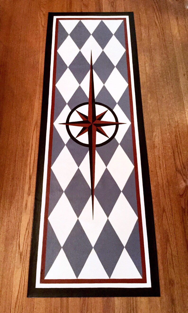 Painted Canvas Colonial Runner Floor Cloth With Compass Rose - Etsy