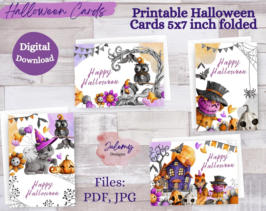 Cute Halloween Cards, Halloween Card, 5x7 Printable Card, 7x5 Printable ...