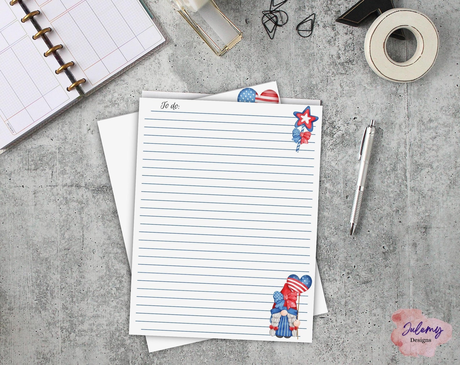 4th of July Gnome Stationery, Printable Stationery, Instant Download ...