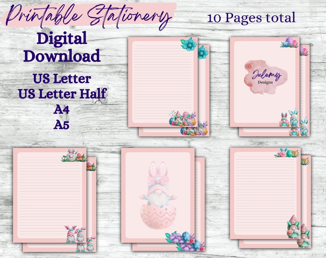 Easter Gnome Stationery, Printable Stationery Set, Stationery Kit ...
