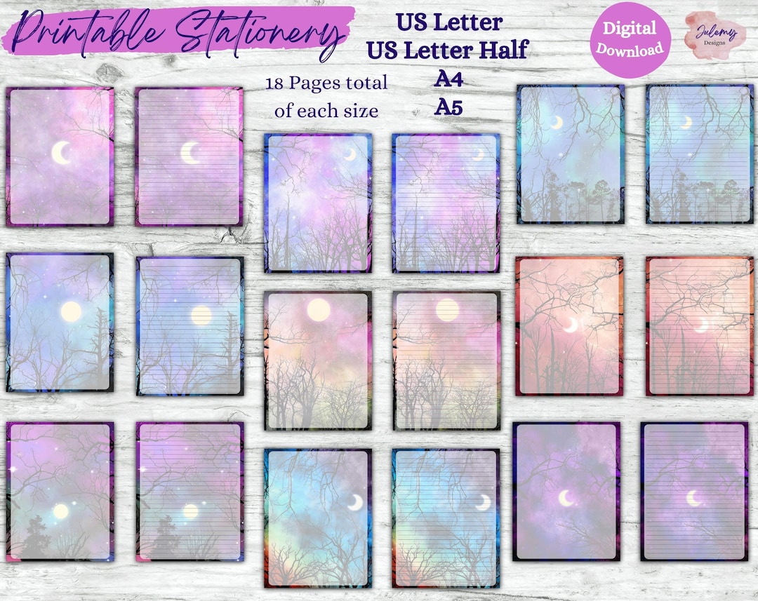 Moon Magic - Simple Moon Themed Stationery, Printable Stationery Set ...