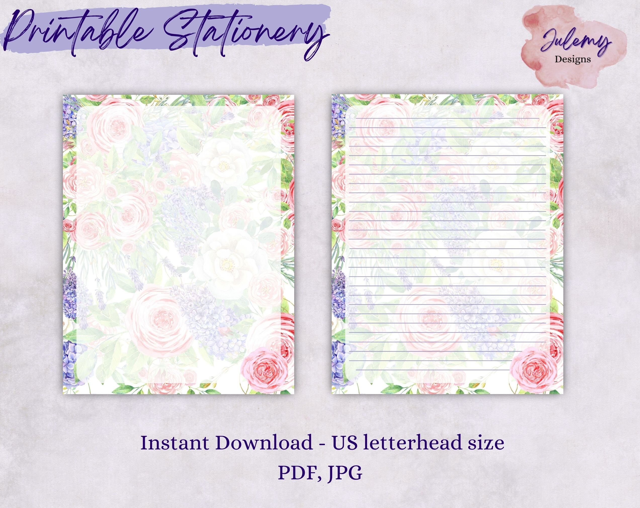 Watercolor Rose Stationery, Printable Stationery Set, Instant Download ...
