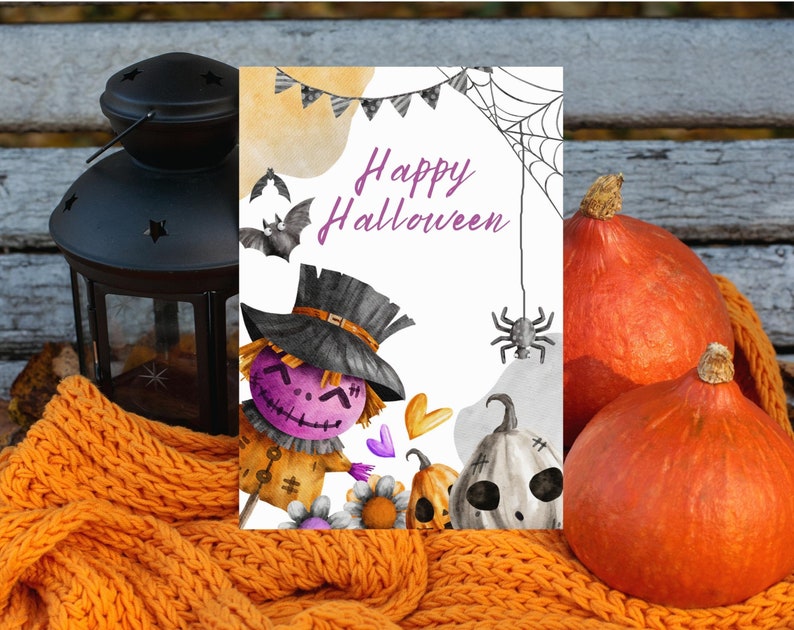 Cute Halloween Cards, Halloween Card, 5x7 Printable Card, 7x5 Printable ...