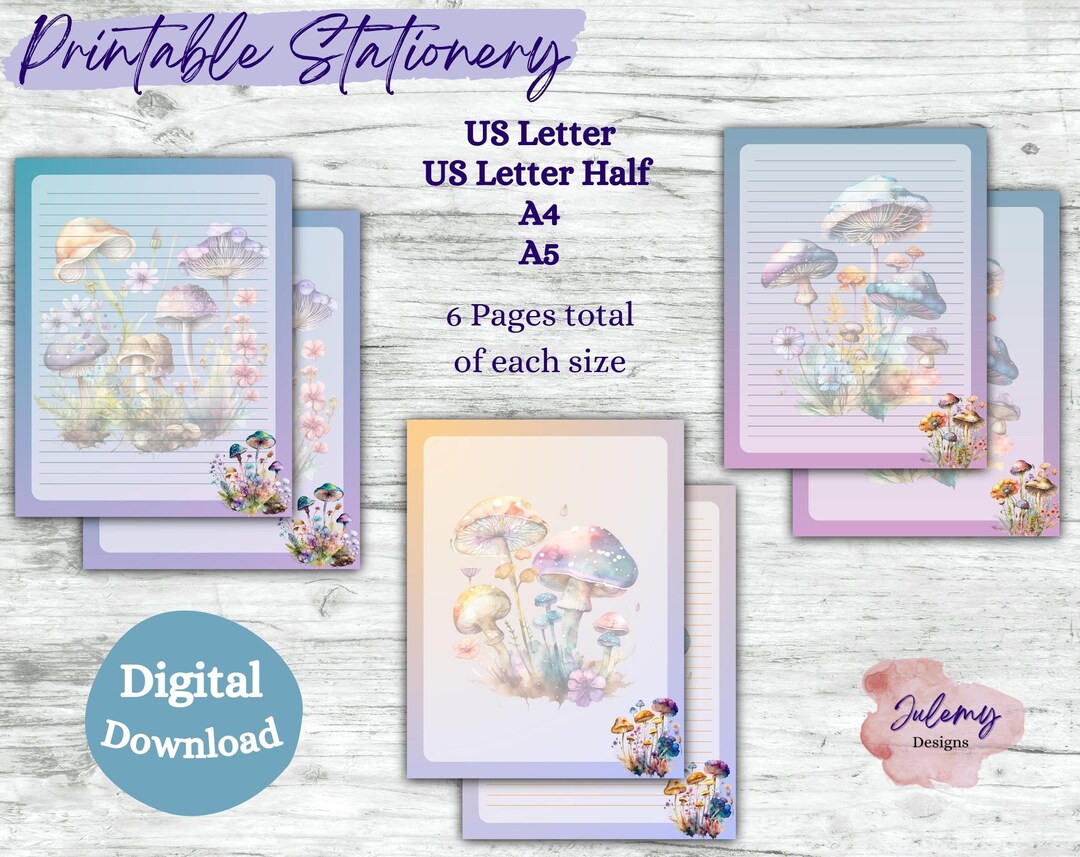 Fantasy Mushroom- Watercolor Mushroom Stationery, Printable Stationery ...