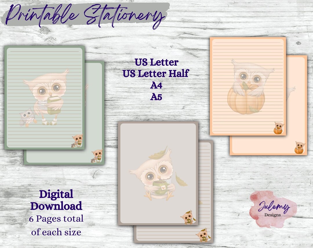 Fall Owls - Fall Owl Stationery, Printable Stationery Set, Stationery ...