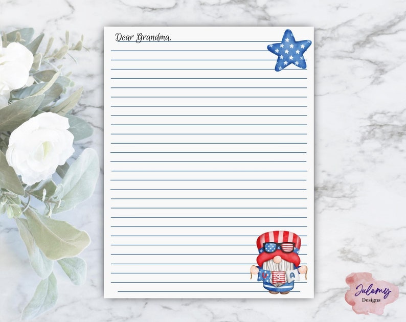 4th of July Gnome Stationery, Printable Stationery, Instant Download ...