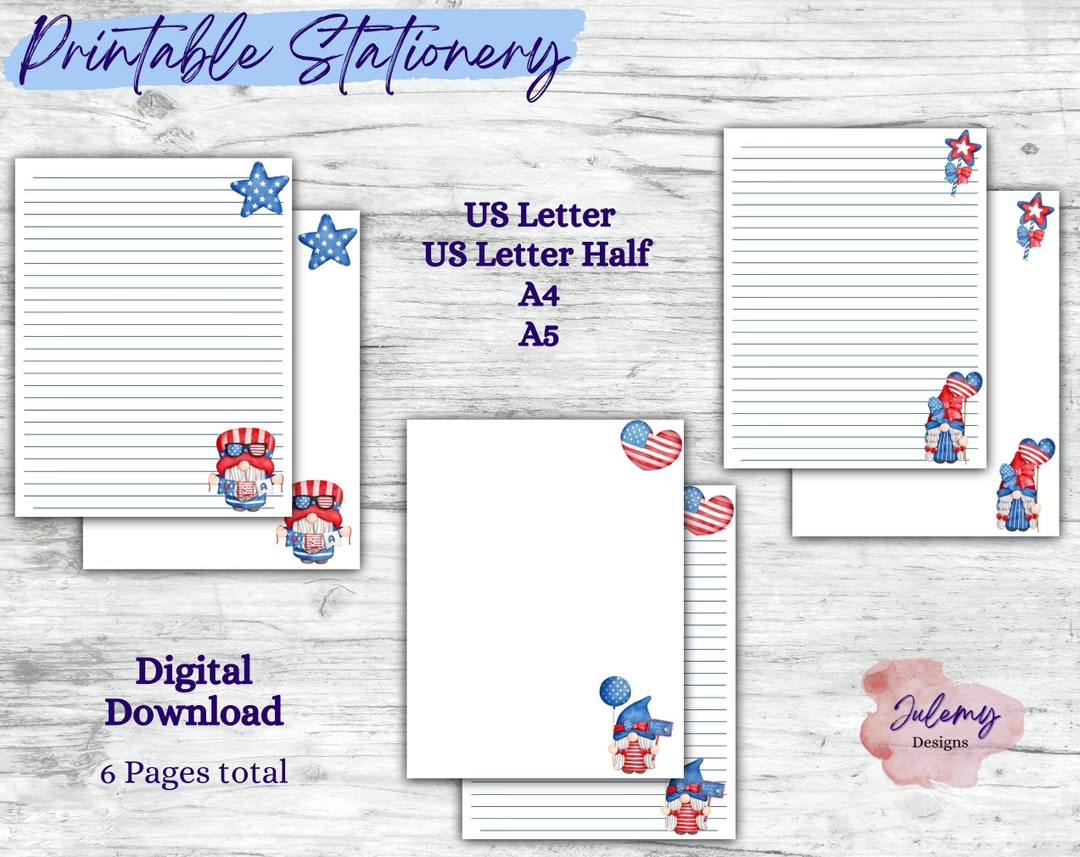4th of July Gnome Stationery, Printable Stationery, Instant Download ...