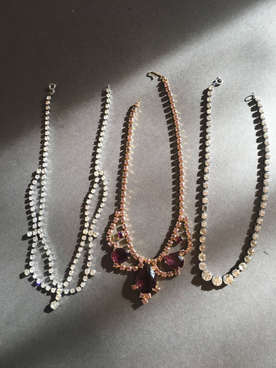 Vintage Paste Necklaces, Trio Set, Paste Rhinestone, 1960s Necklaces ...